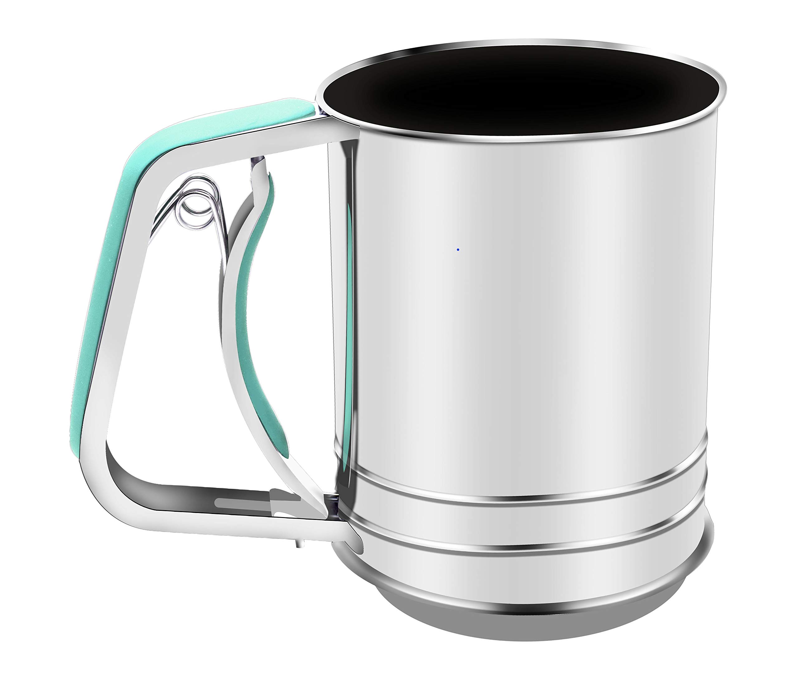 3-Cup Stainless Steel Flour Sifter,Squeeze Sifter for Baking with Compatable Silicone Handle (Green)