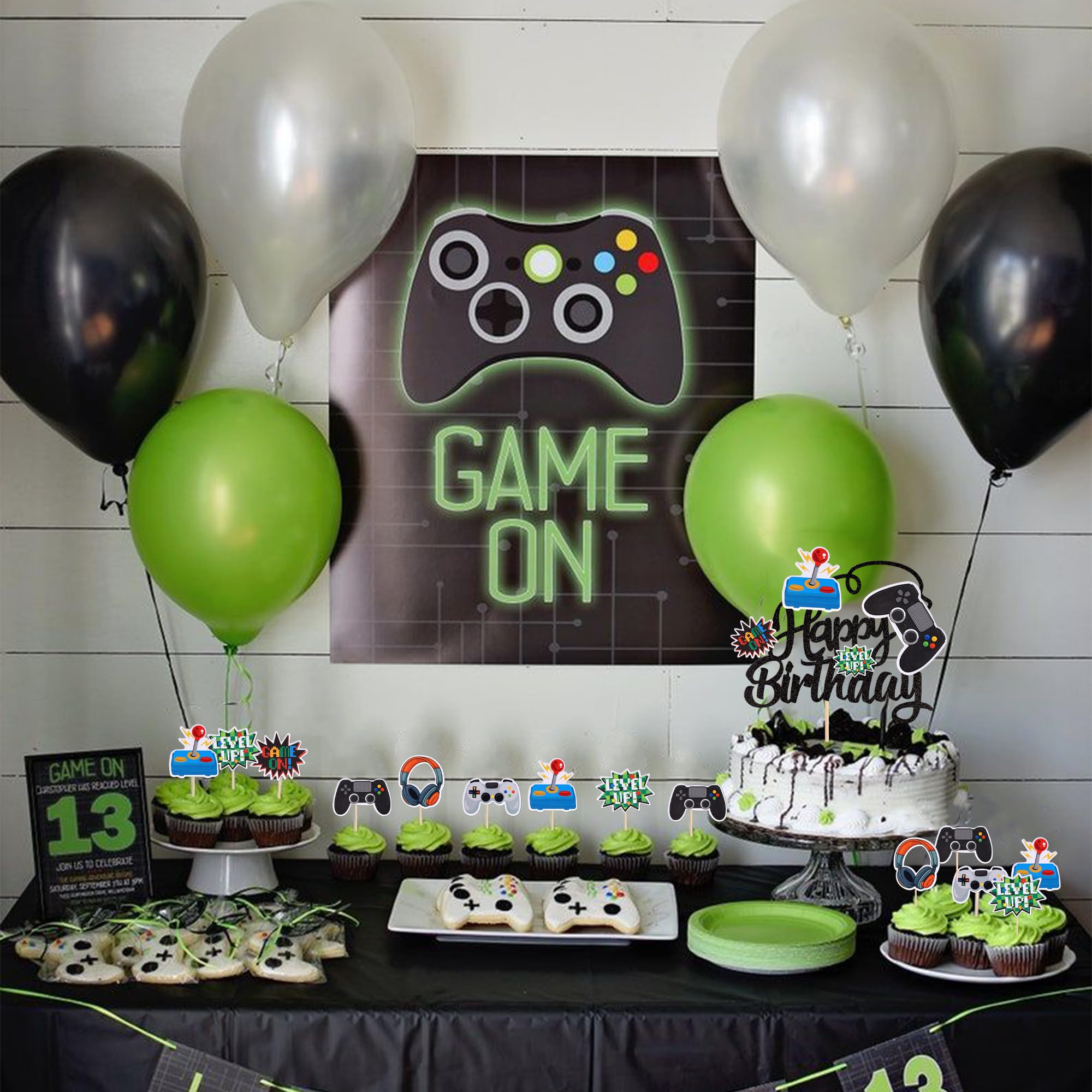 25 PCS Video Game Cupcake Toppers Video Game Happy Birthday Cake Topper Game On Controllers Cupcake Picks GamePad Cake Decorations for Game Theme Baby Shower Kids Birthday Party Supplies