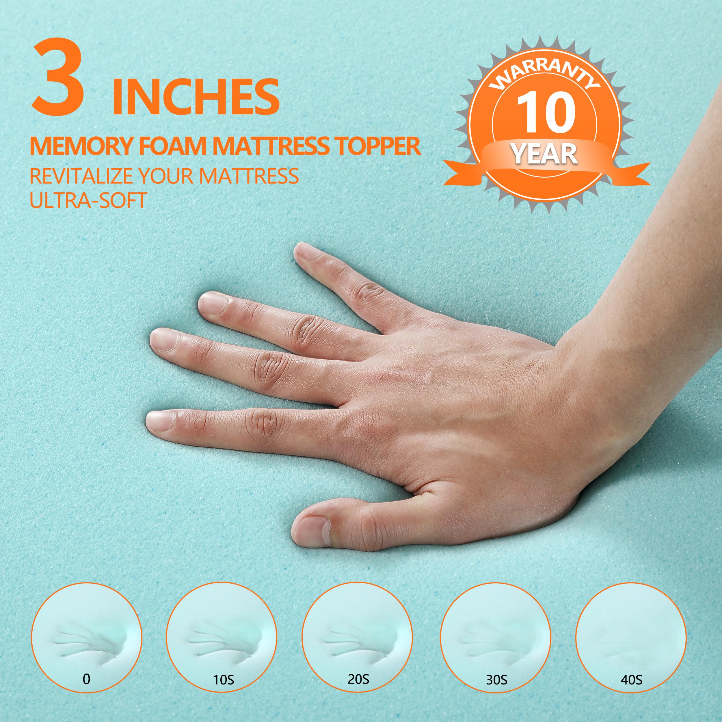 3 Inch Gel Memory Foam Cooling Mattress Topper Queen Size, Mattress Pad Cover for Pressure Relief, Bed Topper with Removable Cover,Soft & Breathable