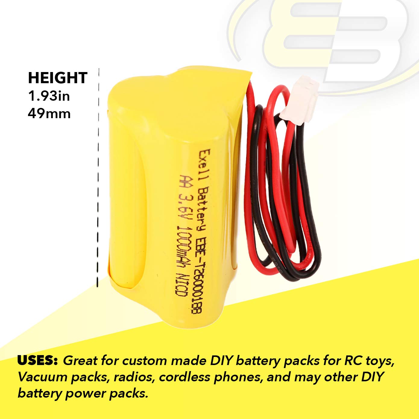 Exell 3.6V 1000mAh NiCD Emergency Light Battery Replaces LEDR-1 AA900MAH, Exitronix 10010037, Max Power B2-0031, MH468886, JYH 100715, Teig T26000188 Lowes 253799, OSA230, Unitech 6200RP