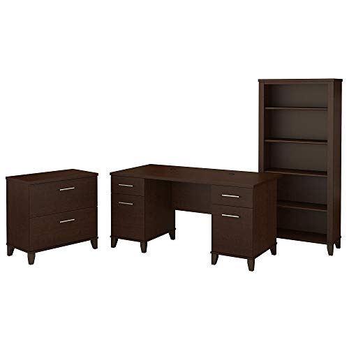 Bush Furniture Somerset 60W Office Desk with Lateral File Cabinet and 5 Shelf Bookcase