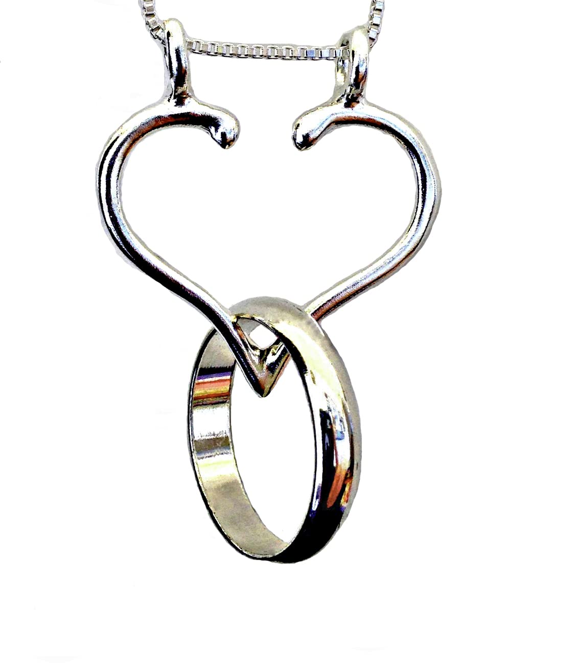 Ali C Art STERLING SILVER Ring Holder Necklace Heart Pendant Handmade in USA for Women's Rings. Choose chain 18, 20, or 24 inch. Engagement Wedding Band Keeper Doctor Nurse Surgeon MD RN Gift Jewlery