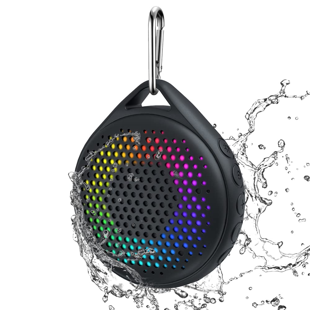 AVWOO Bluetooth Shower Speaker, IP67 Waterproof Speaker with RGB Light, Portable Bluetooth Speaker with Hi-Fi Sound and Built-in Mic, Support TF Card, Wireless Speaker for Home Outdoor Travel
