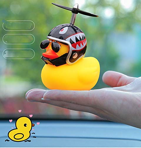 Rubber Duck Toy Car Ornaments Yellow Duck Car Dashboard Decorations with Propeller Helmet (Black＆White)