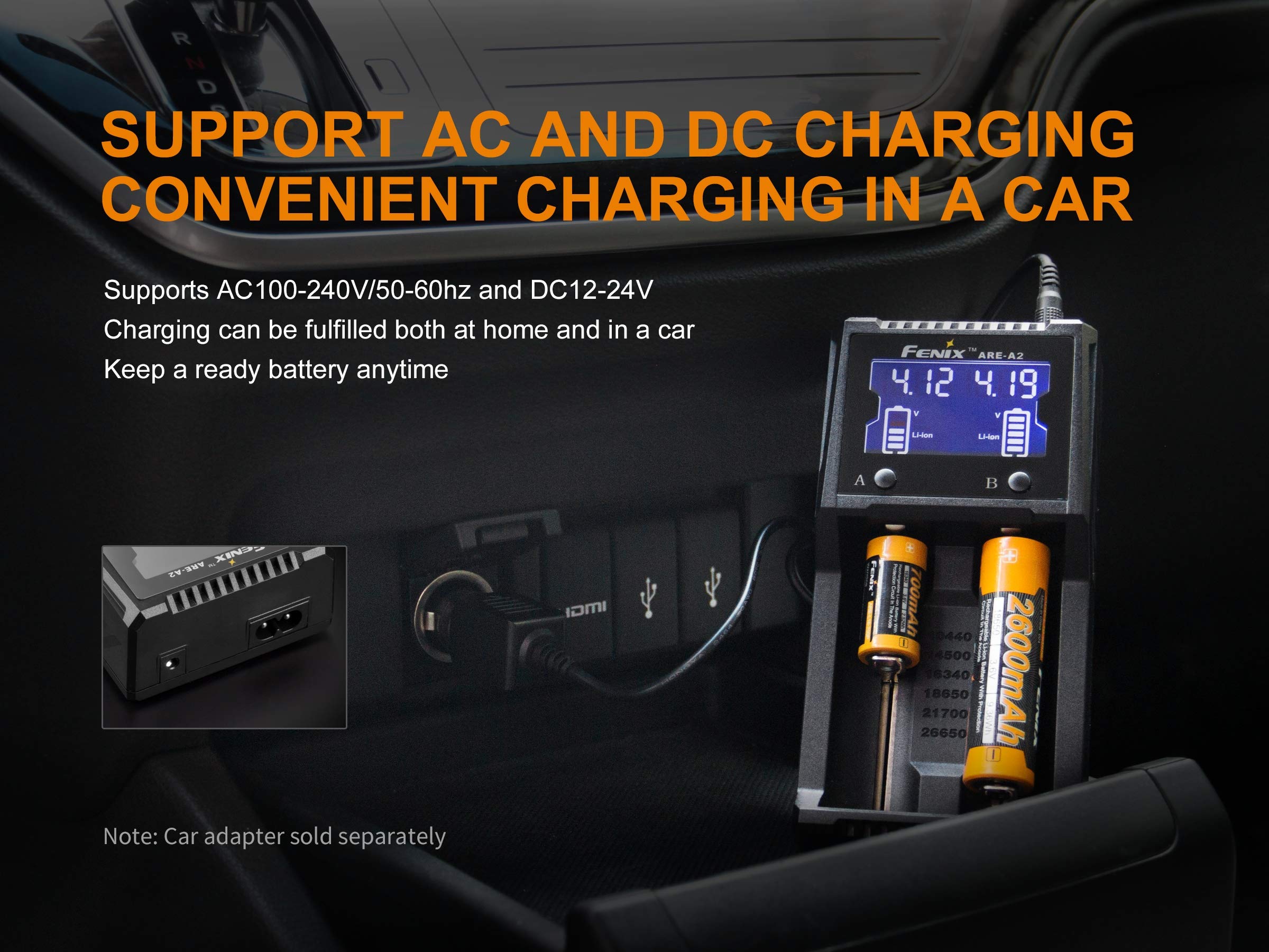 EdisonBright Fenix are-A2 Home/in-car Battery Charger for 21700/18650/16340 BBX5 Battery Carry case Bundle
