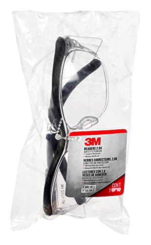 3M Reader Safety Glasses, 2.0 Diopter, Black Frame, Clear Lens