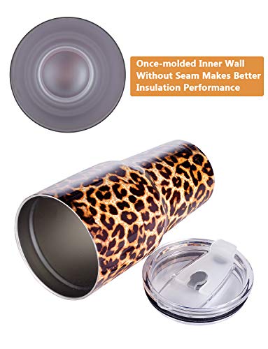 DYNAMIC SE 30oz Leopard Tumbler Double Wall Stainless Steel Vacuum Insulated Travel Mug with Splash-Proof Lid Metal Straw and Brush