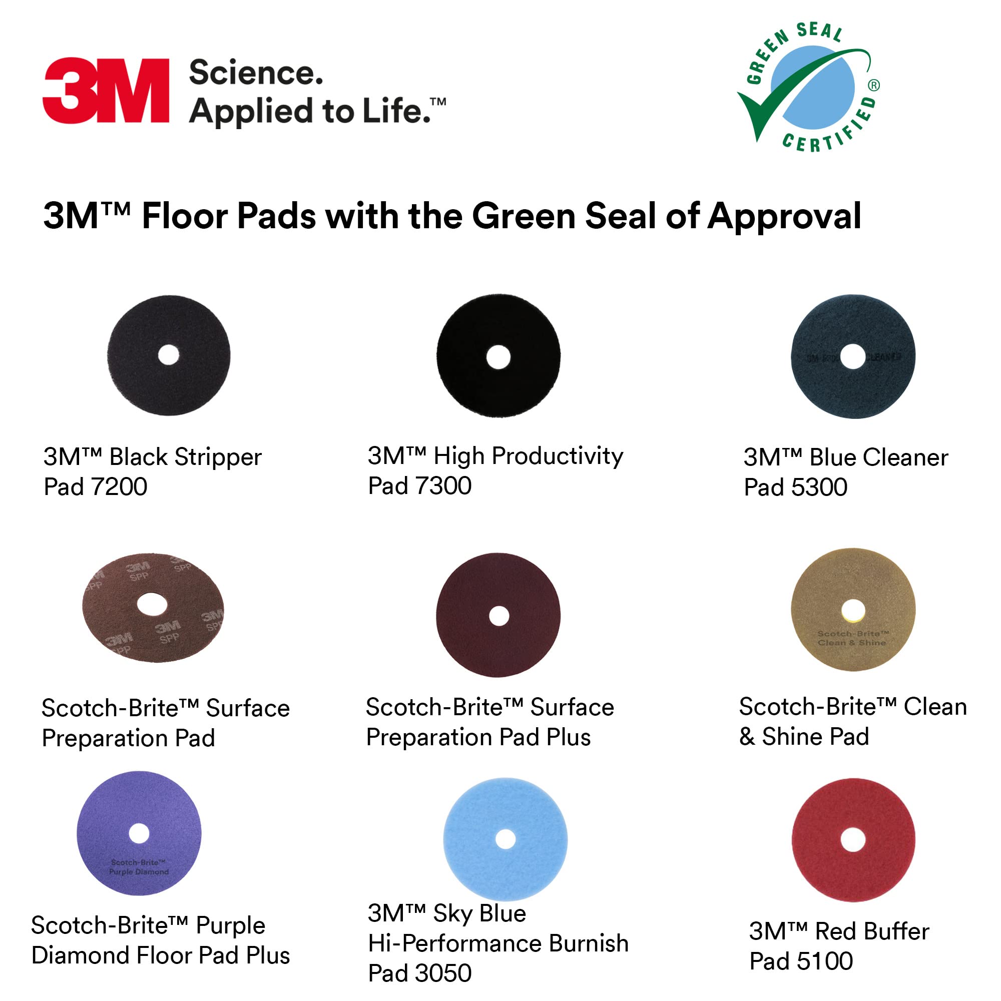 3M Blue Cleaner Floor Pad 5300, 11", 5/Case, Heavy Duty Scrubbing Pad for Hard Surface Floors