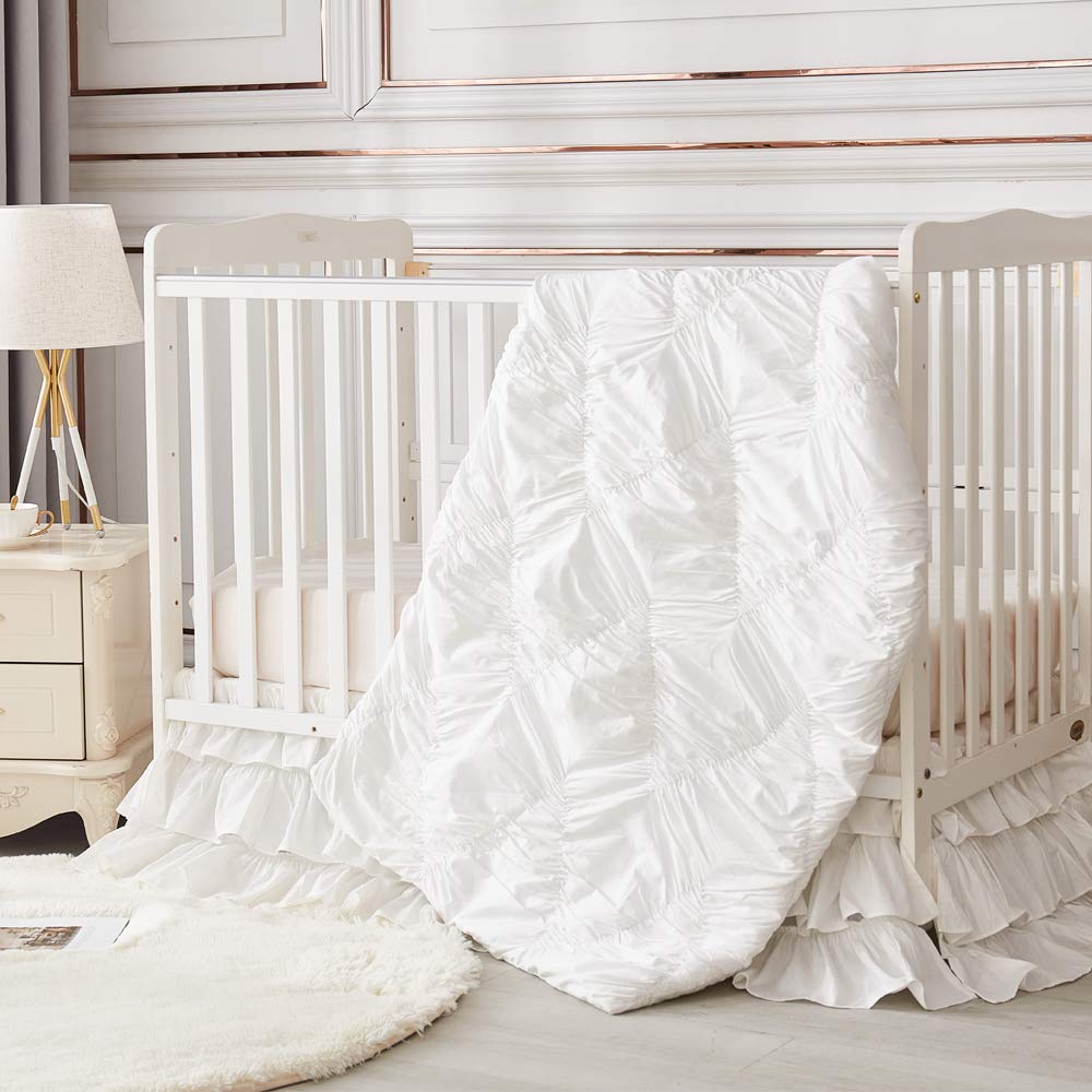 Brandream Luxury Diamond Nursery 6-Piece Baby Crib Bedding Set - White