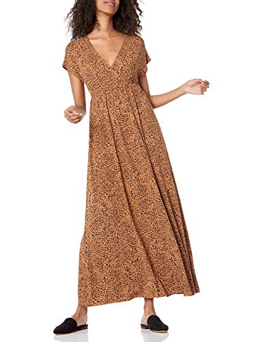 Amazon Essentials Women's Waisted Maxi Dress (Available in Plus Size), Dark Camel Leopard, Medium