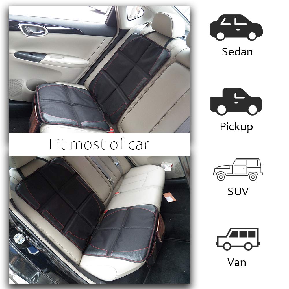 Tnarru Car Seat Protector Black Mayhour 2 Packs Waterproof Dust Resistant Child Baby Pet Leather Seats Cover with Thickest Padding and Non-Slip Backing Mesh Storage Pockets for SUV Sedan Truck (2pcs)