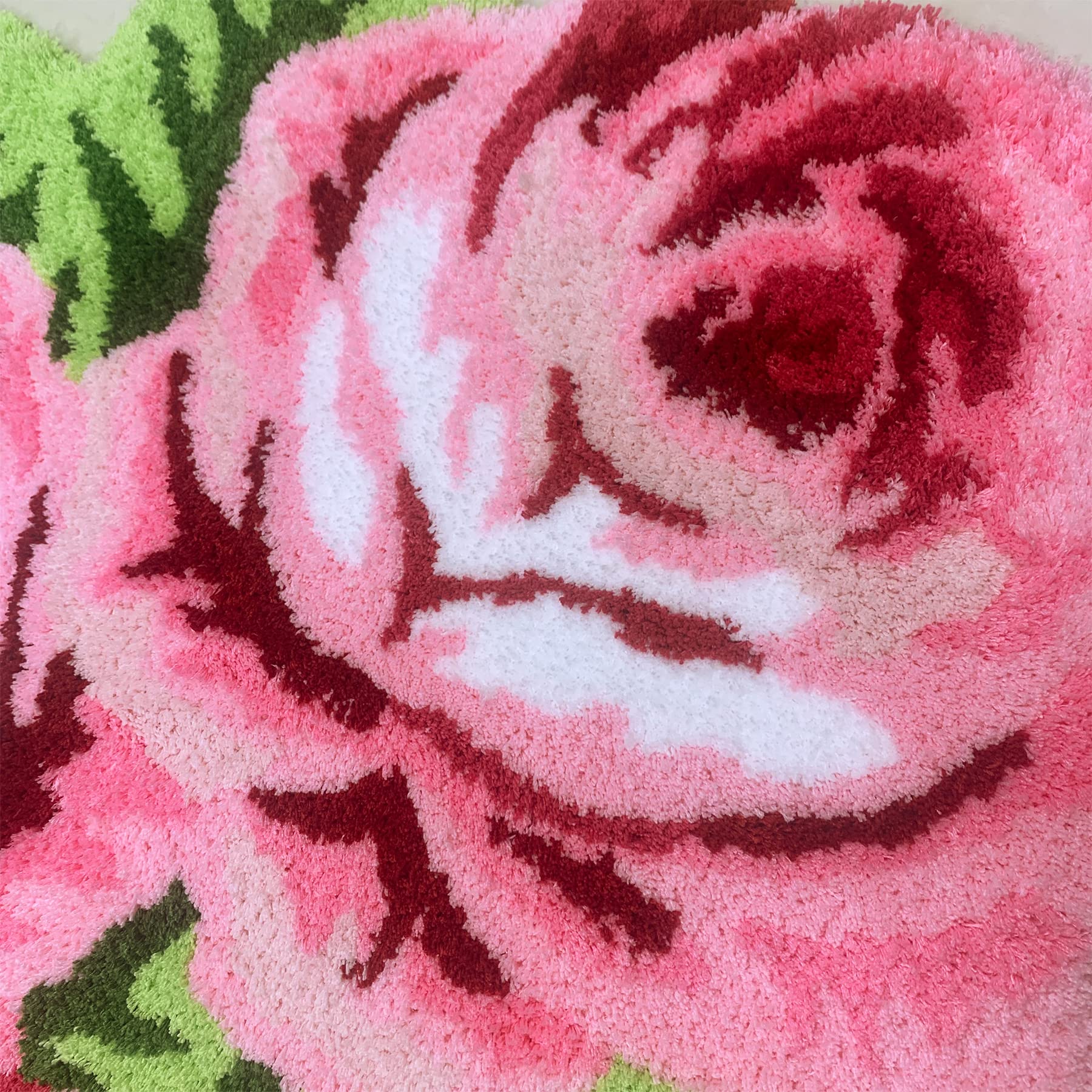 ABREEZE 3 Rose Shaped Rug Pink Roses Rug Shaggy Bath Mat Anti-Slip Mat Personalized Custom Carpets Doormat Bathroom Rug Super Water Absorbent, Machine Washable