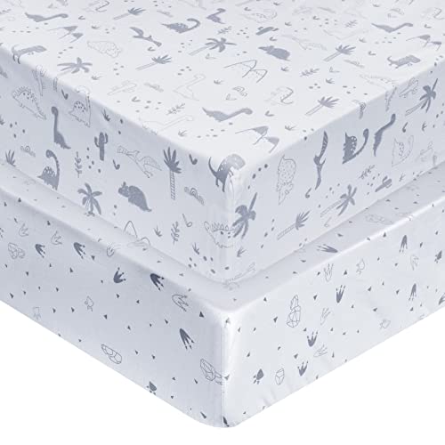 David's Kids Crib Fitted Sheets Grey-100% Cotton Baby Boys and Girls Crib Sheets for Standard Crib and Toddler Mattress-Nursery Sheets-2 Pack-Woodland Dinosaurs/Claws-52x28 Inches