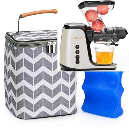 FreshRush Cold Press Juicer, 3.6 Inch Double Large Baby Bottle Bag with Ice Pack Feed Chute Juicer Machines, High Juice Yield, 3 Masticating Juicer Modes, Easy to Clean Slow Juicer with 200W Motor