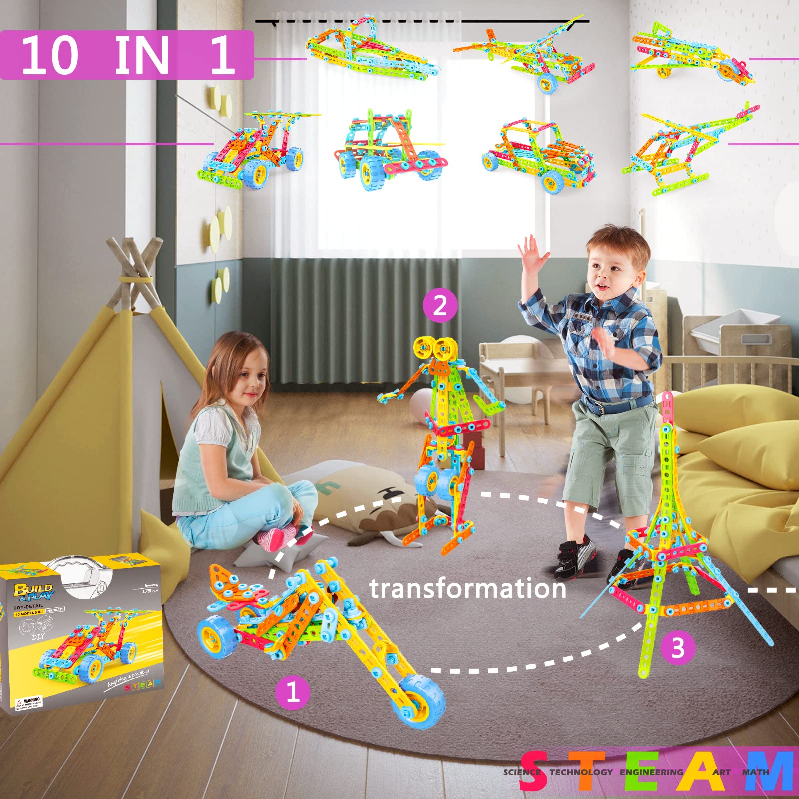 aspeepol 179 Pieces Boys Stem Toys Activities Kids Building Toys and Blocks for Kids Ages 5-12 Construction Tinker Tool Kit Learning Educational Erector Set DIY Childrens Engineering Gift for Kids
