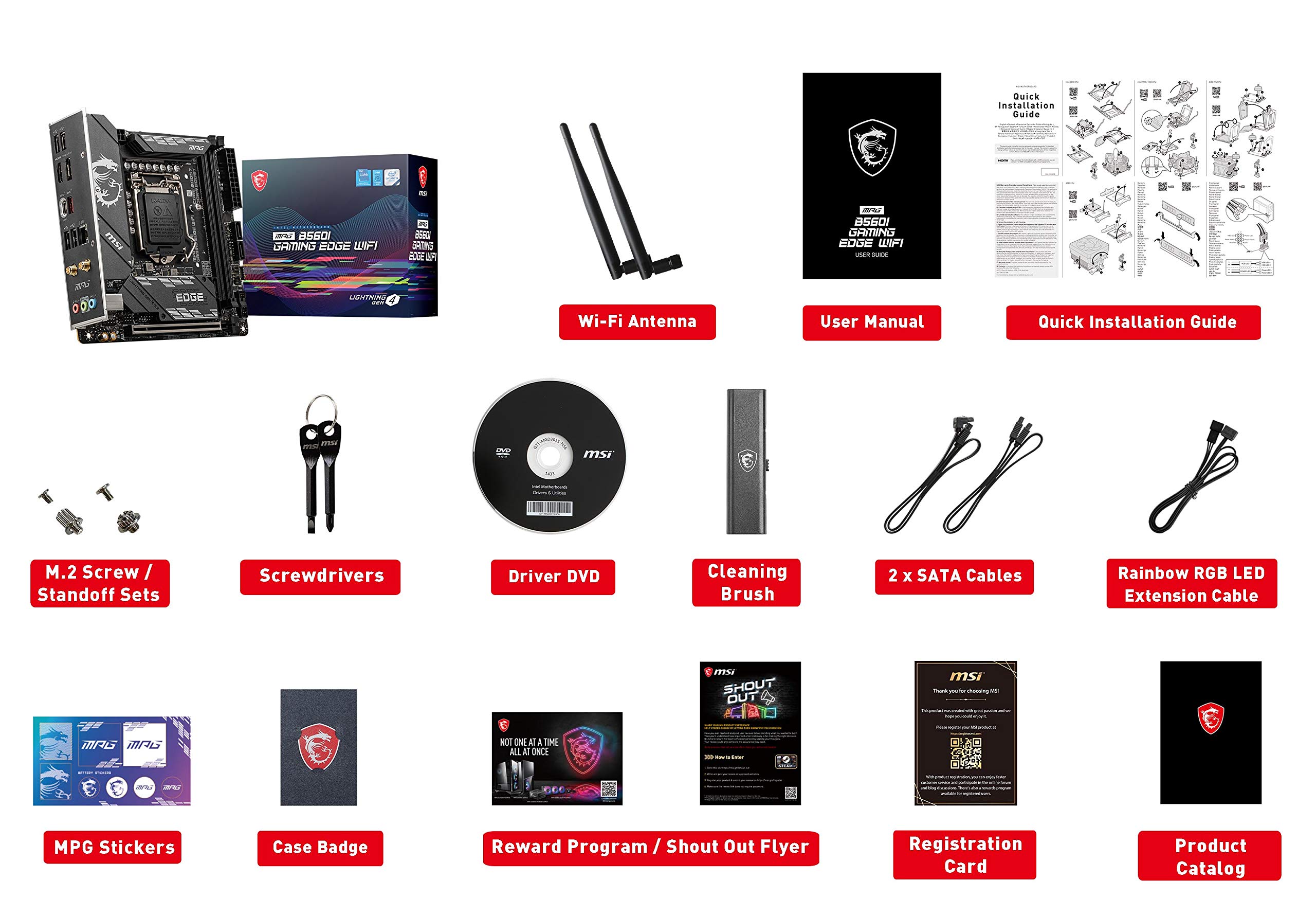 MSI MPG B560I Gaming Edge WiFi Gaming Motherboard (m-ITX, 11th/10th Gen Intel Core, LGA 1200 Socket, DDR4, CFX, M.2 Slots, USB 3.2 Gen 2, 2.5G LAN, DP/HDMI, Wi-Fi 6E)