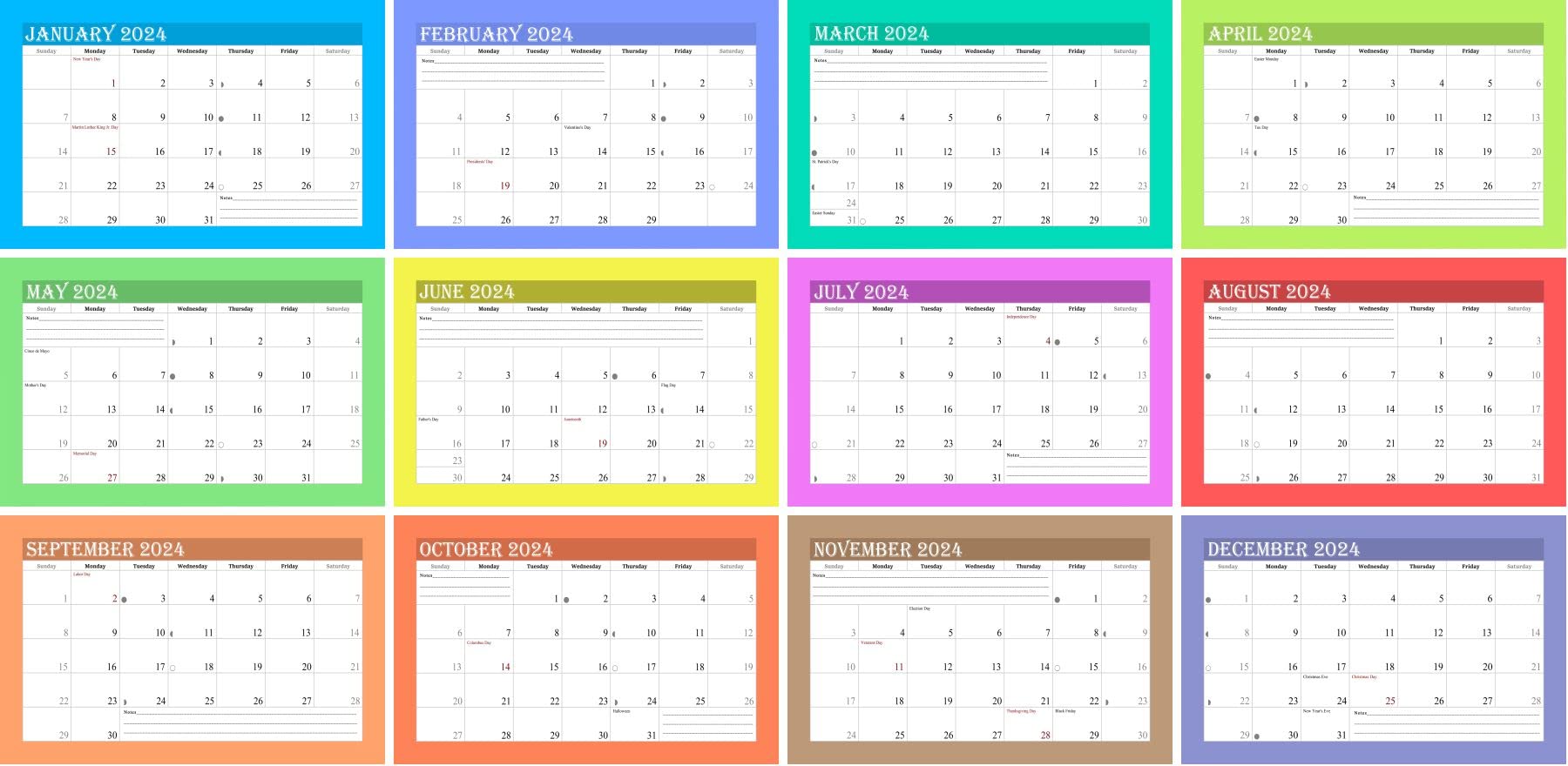 2024 Photo Frame Wall Spiral-bound Calendar (Add Your Own Photos) - 12 Months Desktop/Wall Calendar/Planner - (Geometrics Edition #005)