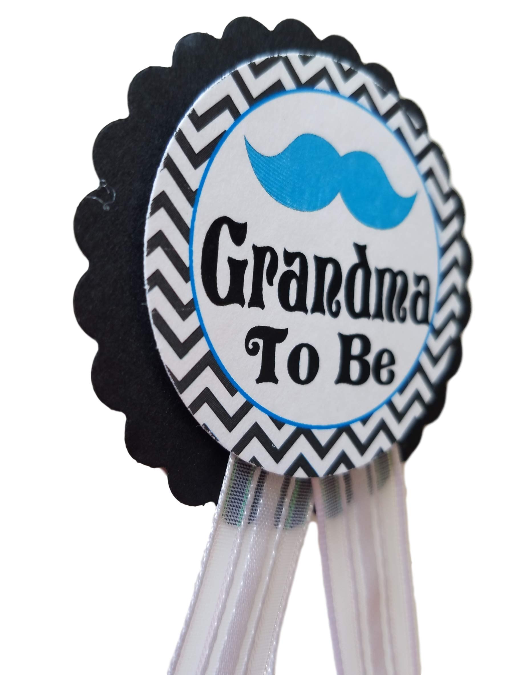 Grandma to Be Pin Mustache Baby Shower Little Man Blue & Black It's a Boy, Baby Sprinkle Gender Reveal