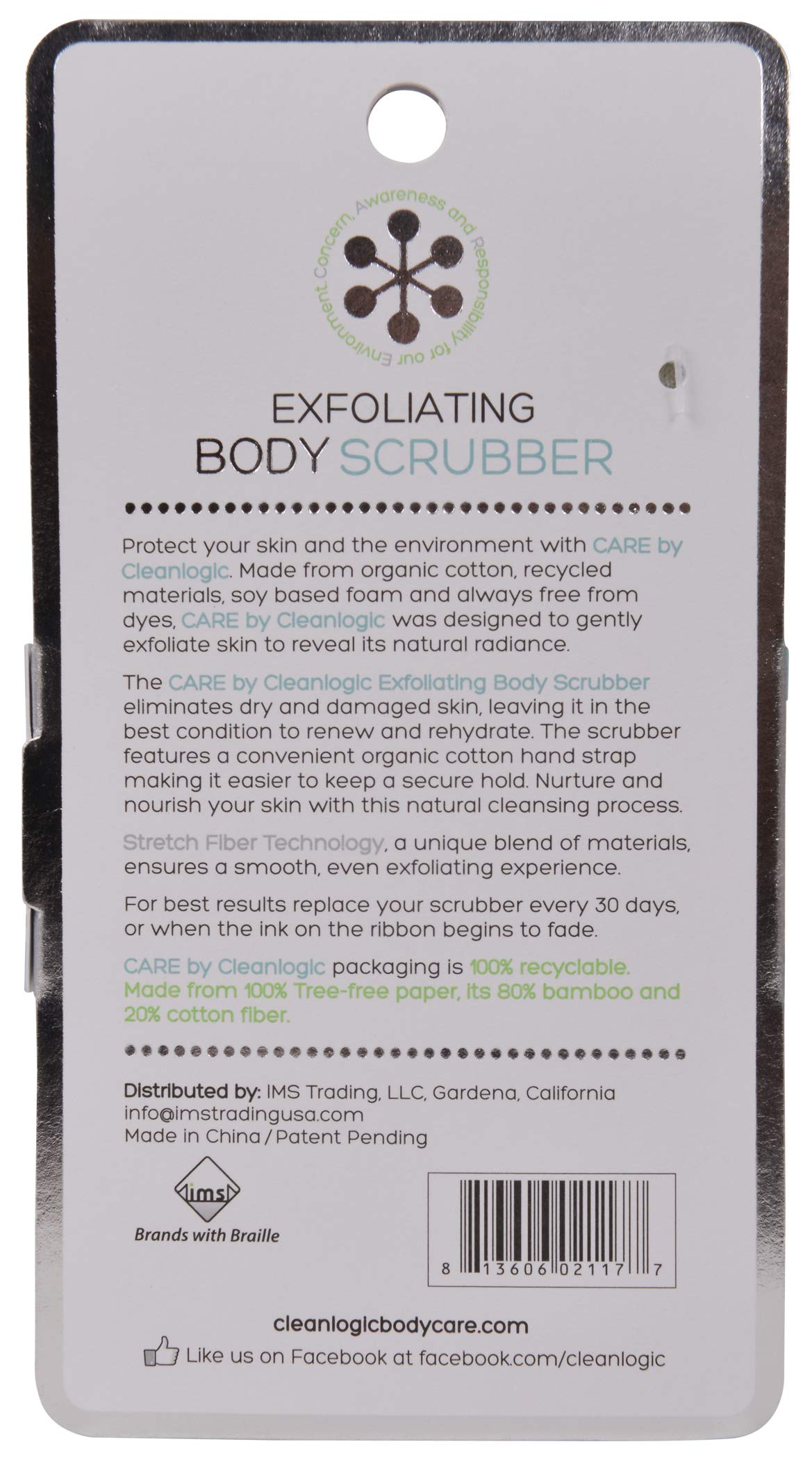 CleanLogic Exfoliating Body Scrubber, Certified Organic, 1 Each (Pack of 6)