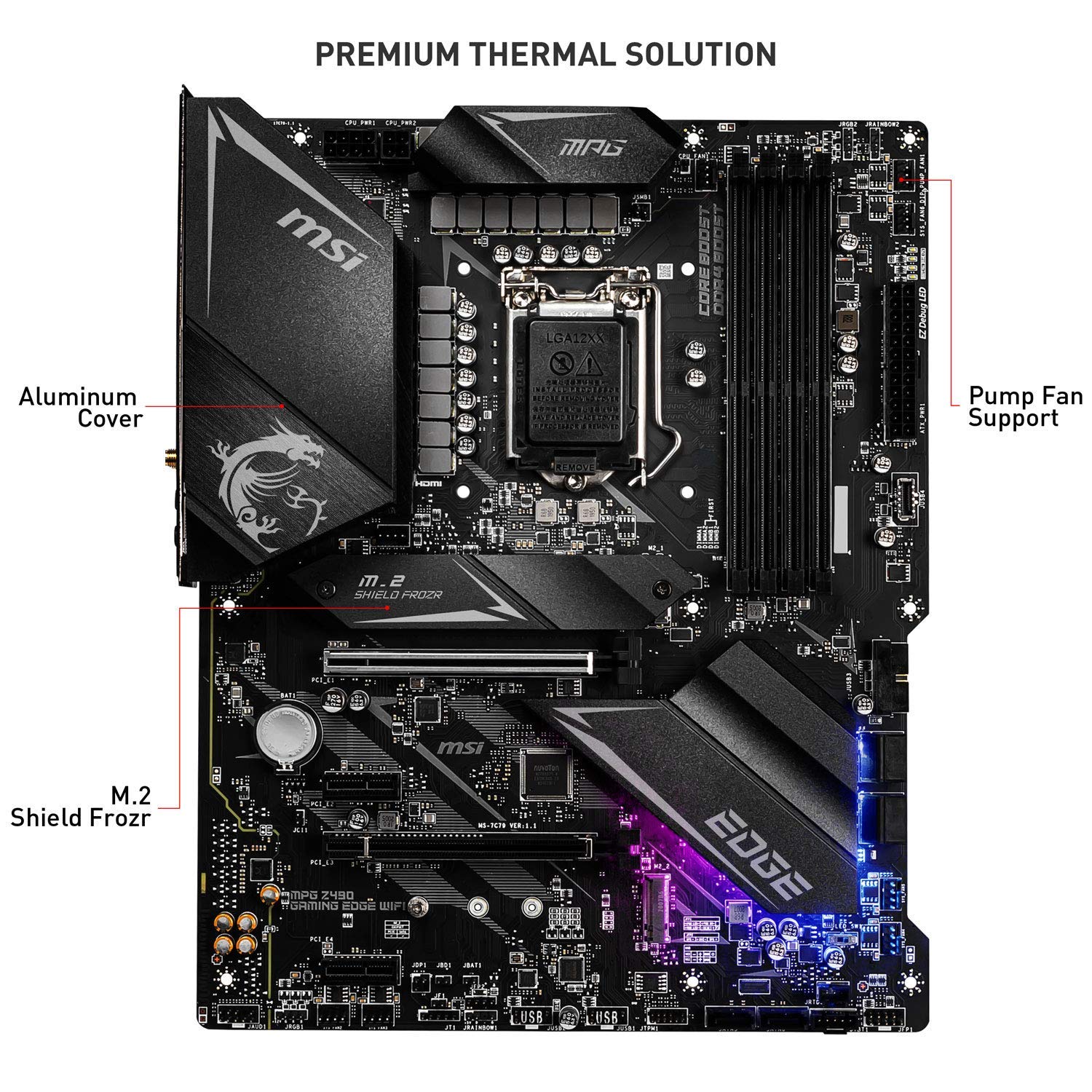 MSI MPG Z490 Gaming Edge WiFi ATX Gaming Motherboard (10th Gen Intel Core, LGA 1200 Socket, DDR4, CF, Dual M.2 Slots, USB 3.2 Gen 2, Wi-Fi 6, DP/HDMI, Mystic Light RGB) (Renewed)