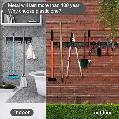 YueTong All Metal Garden Tool Organizer,Adjustable Garage Wall Organizers and Storage,Heavy Duty Wall Mount Holder with Hooks for Broom,Rake,Mop,Shovel.(1 Pack)