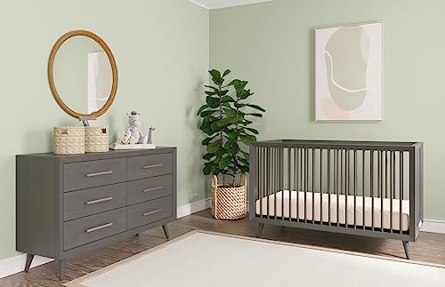 Child Craft Cranbrook 4 in 1 Convertible Crib, Mid Century Modern Baby Crib Converts to Day Bed, Toddler Bed and Full Size Bed, 3 Adjustable Mattress Positions