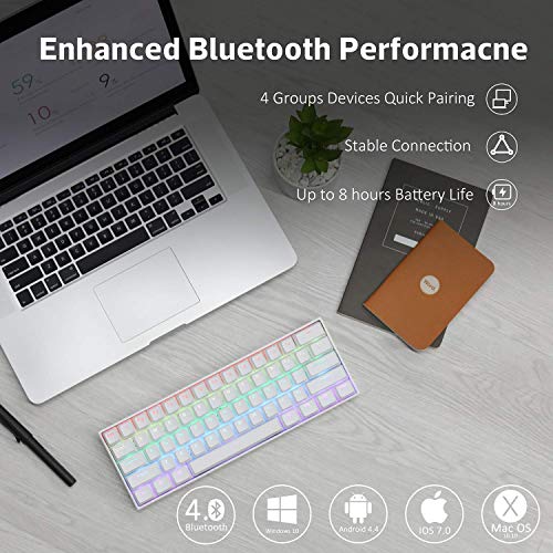 Anne PRO 2D, 60% Wired/Wireless Mechanical Keyboard (Gateron Brown Switch/White Case) - Full Keys Programmable - True RGB Backlit - Tap Arrow Keys - Double Shot PBT Keycaps - NKRO - 1900mAh Battery