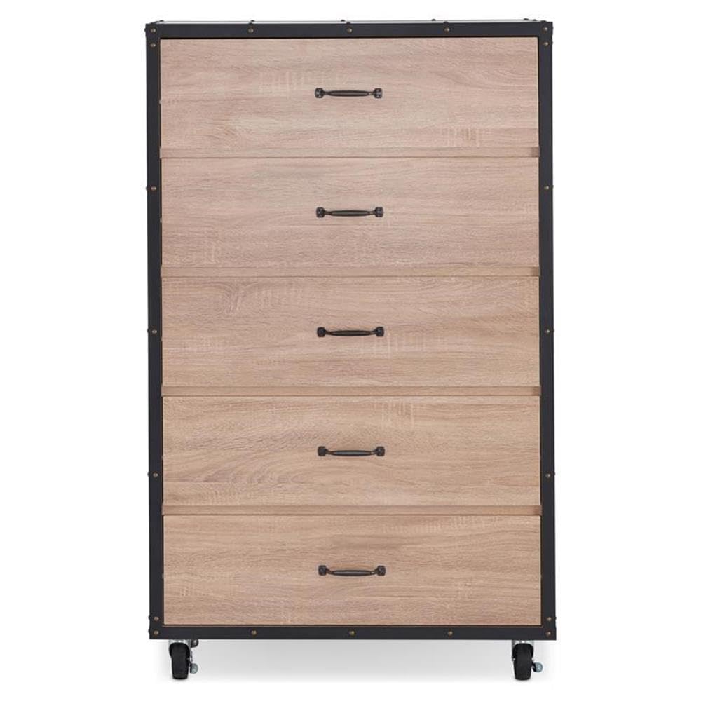 Acme Bemis Wooden Chest with Caster Wheels in Weathered Light Oak