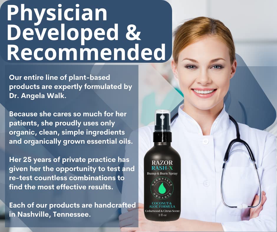 Dr. A's Razor Rash-X Skin Clearing Spray | Natural Bump & Burn Relief Serum & Ingrown Hair Eliminator | Organic Aloe Vera, Witch Hazel, Neem Oil & Tea Tree Formula | Clean Citrus Scent For Men & Women