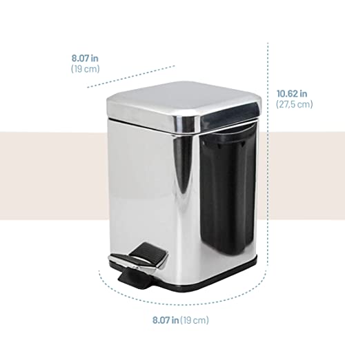 AWENN - Kitchen Garbage Trash Can with Lid and Pedal - Touchless Round Shape Waste Bin - Stainless Steel Dustbin with Removable Inner Bucket for and Outdoors β Gray (1.6 Gallon β 6 Liters)