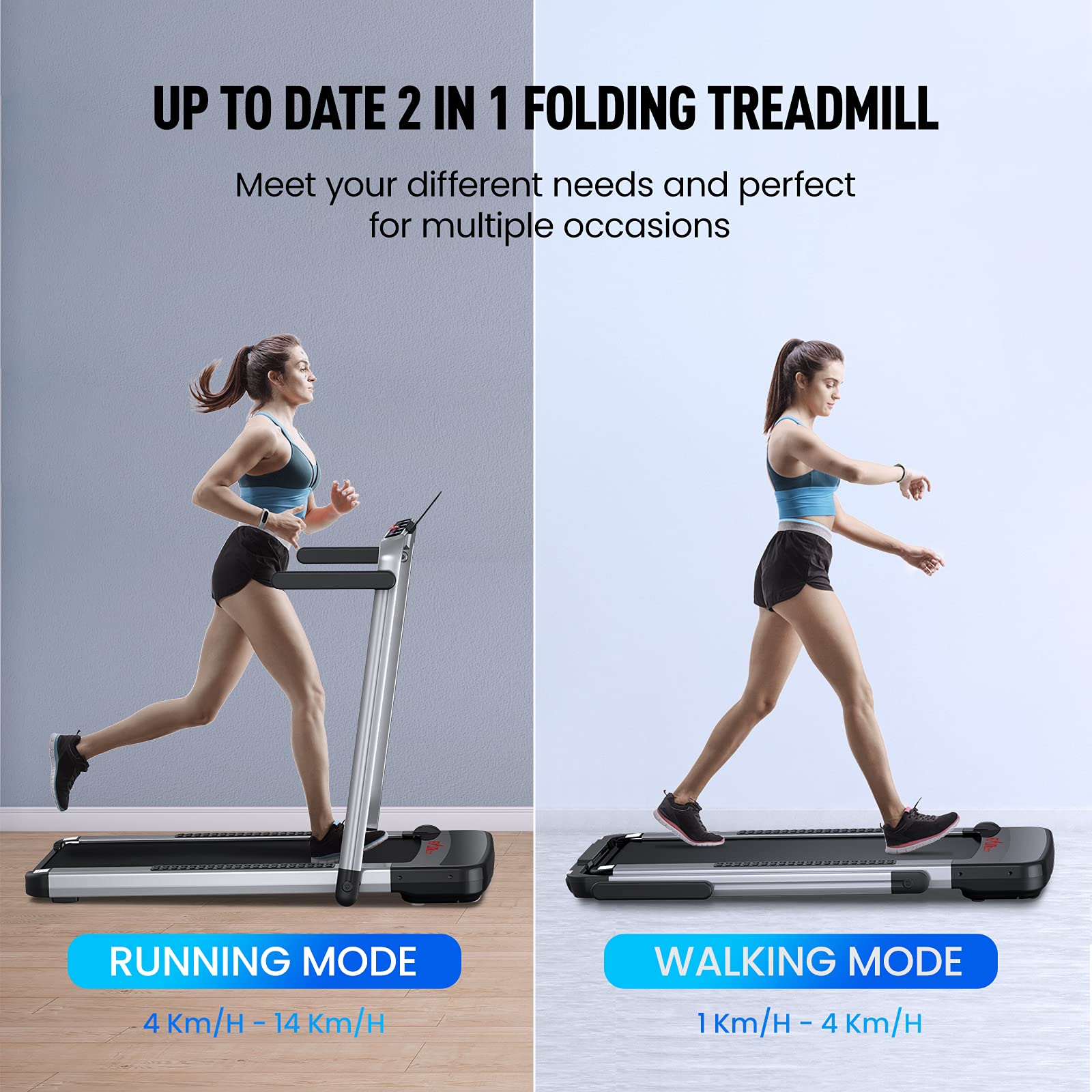 2 in 1 Folding Treadmill, Electric Under Desk Treadmill with App & Remote Control,Led Display,Installation Free Walking Running Treadmill for Home
