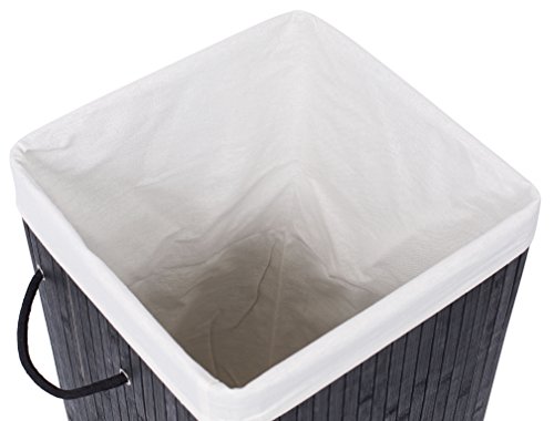 BIRDROCK HOME Square Laundry Hamper with Lid and Cloth Liner - Bamboo - Black - Easily Transport Laundry Basket - Collapsible Hamper - String Handles