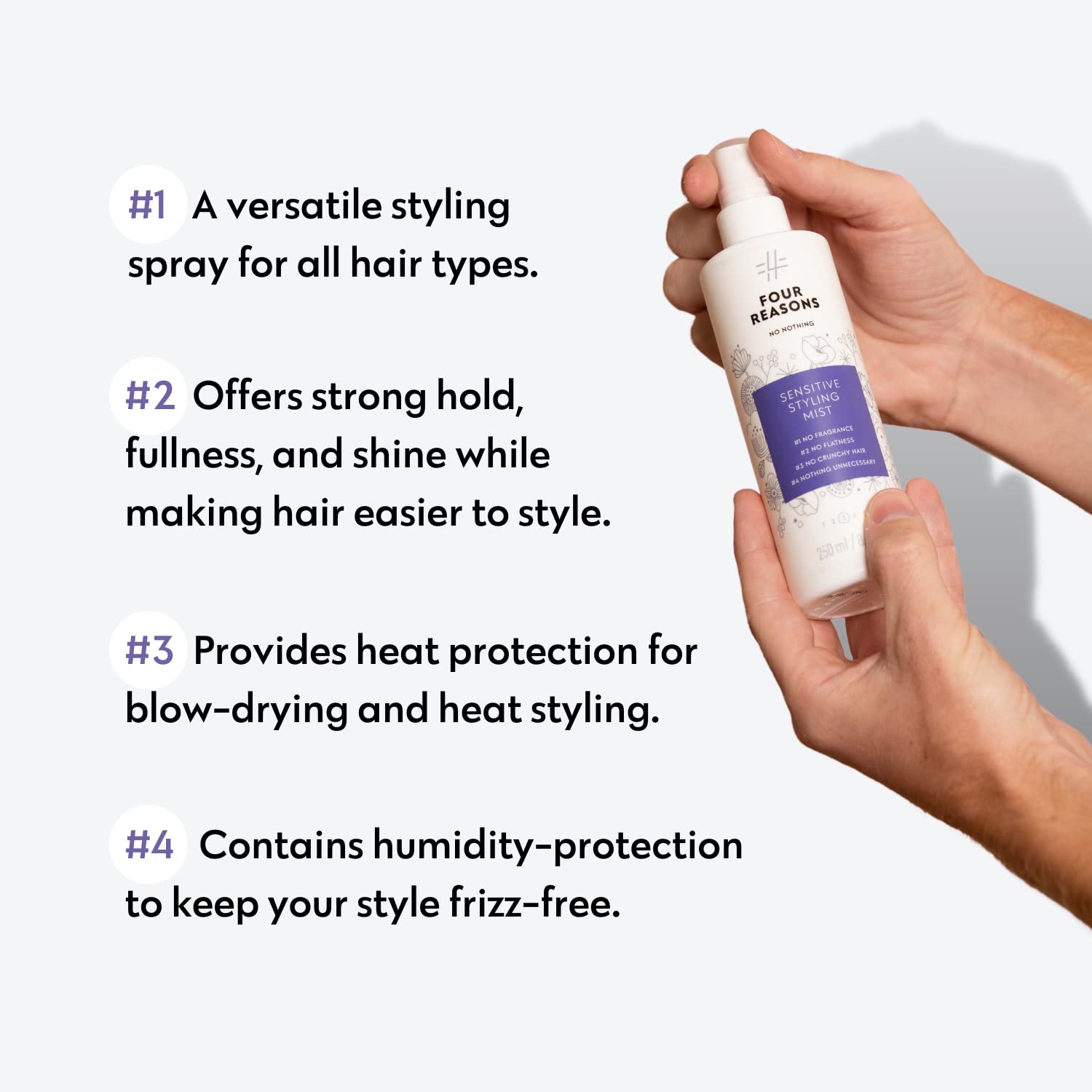 No nothing Very Sensitive Styling Mist - Fragrance Free Blow-Dry Styling Spray With Frizz Control, Non-Aerosol, Unscented, Anti-Humidity 100% Vegan - 8.5 fl oz