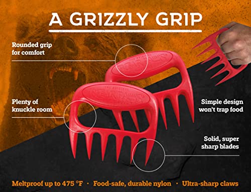 Bear Paws Meat Claws - The Original Meat Shredder Claws, USA Made - Easily Lift, Shred, Pull and Serve Meats - Ultra-Sharp, Ideal Meat Claws for Shredding Pulled Pork, Chicken, Beef and Turkey - Red