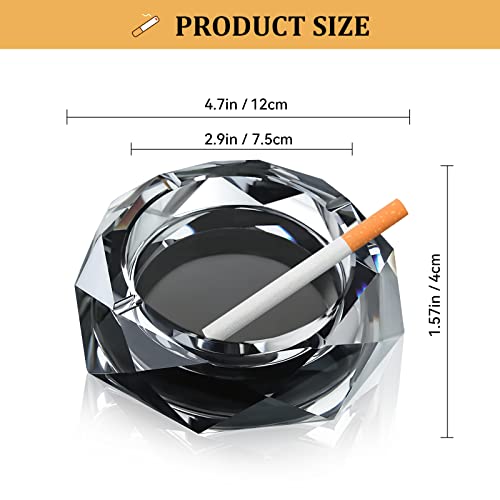 Bicico Crystal Glass Ashtray, Cigar Ashtray, Cool Ashtrays for Cigarettes Indoor, Ash Tray Holder Home Office Desktop Tabletop Hotel Indoor Outdoor Decoration, Black