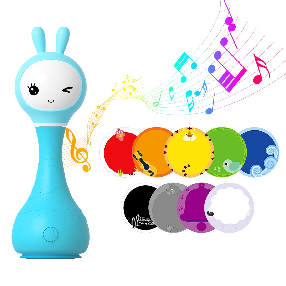 Alilo Bunny Baby Rattle Shaker and Teether Toys for 0-6-12 Months,Electronic Rattle Infants Toy,9 Kinds of Color Learning and Educational Toys with Music & Light, Gift for Newborns Girls Boys Toddlers