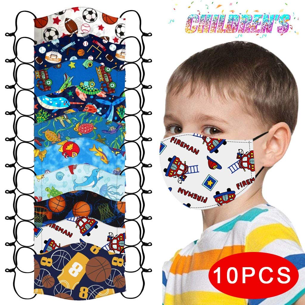 Akabsh 10PCs Children's Adjustable Windproof Reusable Printed Face Bandanas Beautiful Outdoor Single Use Kids Outdoor