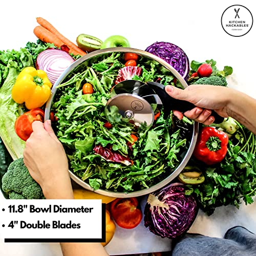 Salad Chopper Blade and Bowl β Stainless Steel Salad Cutter Bowl with Chef Grade Mezzaluna Salad Chopper β Ultra-Fast Salad Prep by Kitchen Hackables