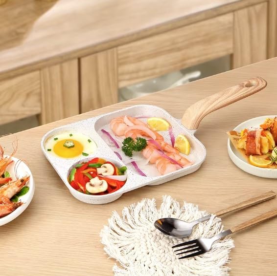 3-in-Divided Frying Pan for Cooking β sarten 3 en 1 antiadherente, Square Egg Pan, One Egg Frying Pan, Section Skillet, 3 in 1 pan for cooking