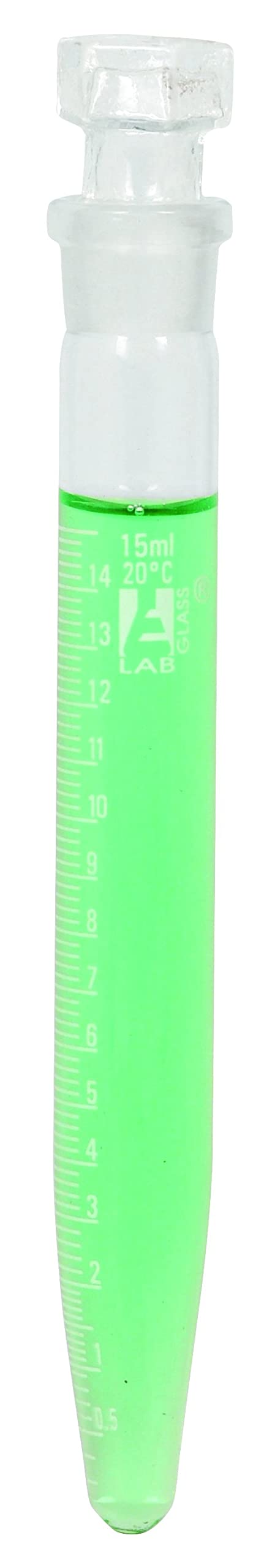 EISCO Centrifuge Tube with Glass Stopper, 15mL - Conical, 15x140mm - 0.2mL Graduations - Borosilicate Glass