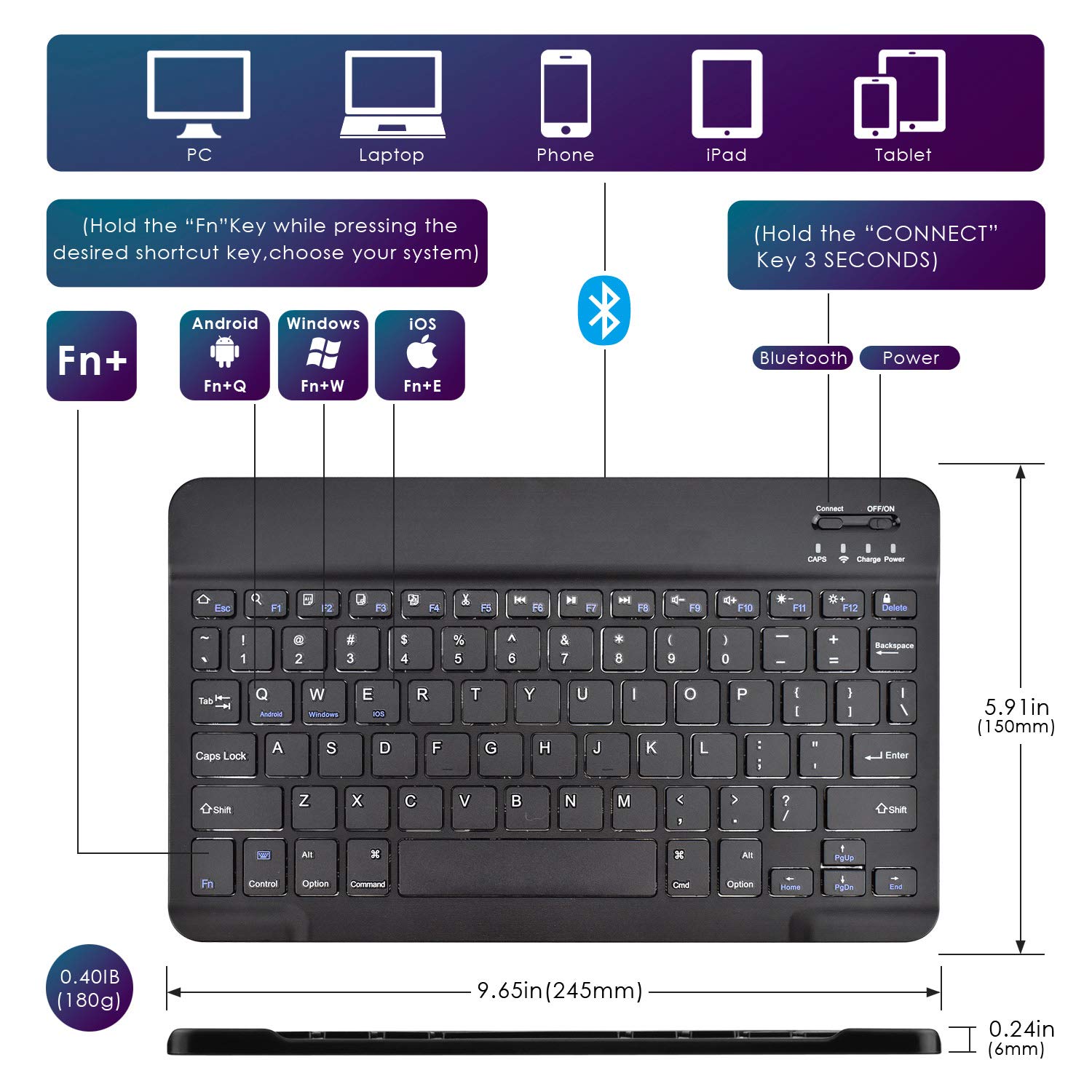DETUOSI iPad 9.7" Case with Keyboard for iPad Air 2/ Air 1, iPad Pro 9.7, iPad 9.7 inch 2017/2018 (5th/ 6th Gen), Detachable Wireless Keyboard + Multiple Angle Stand PU Leather Cover for iPad 9.7-inch