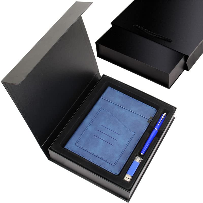 3-in1 Business Gift Set,Leather Notebook,USB Flash Drive,Metal Pen for Father's Day,Company Welfare Gift Package-Blue