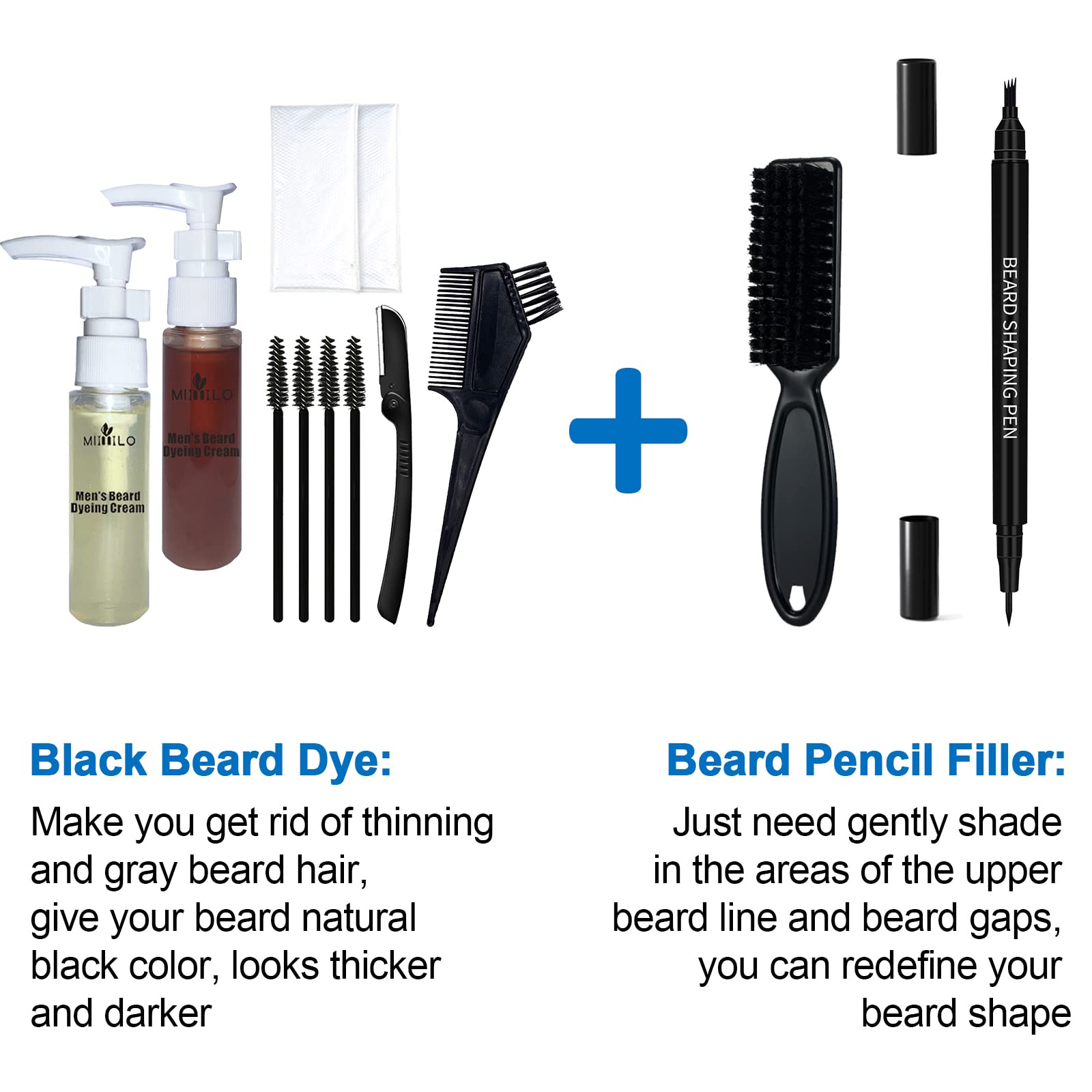 2 in 1 Instant Beard Dye and Beard Pencil Filler For Men, Semi Permanent Beard & Mustache Dye, Lasts For 5 Weeks, Easy to Use, Waterproof and Sweatproof Beard Pen