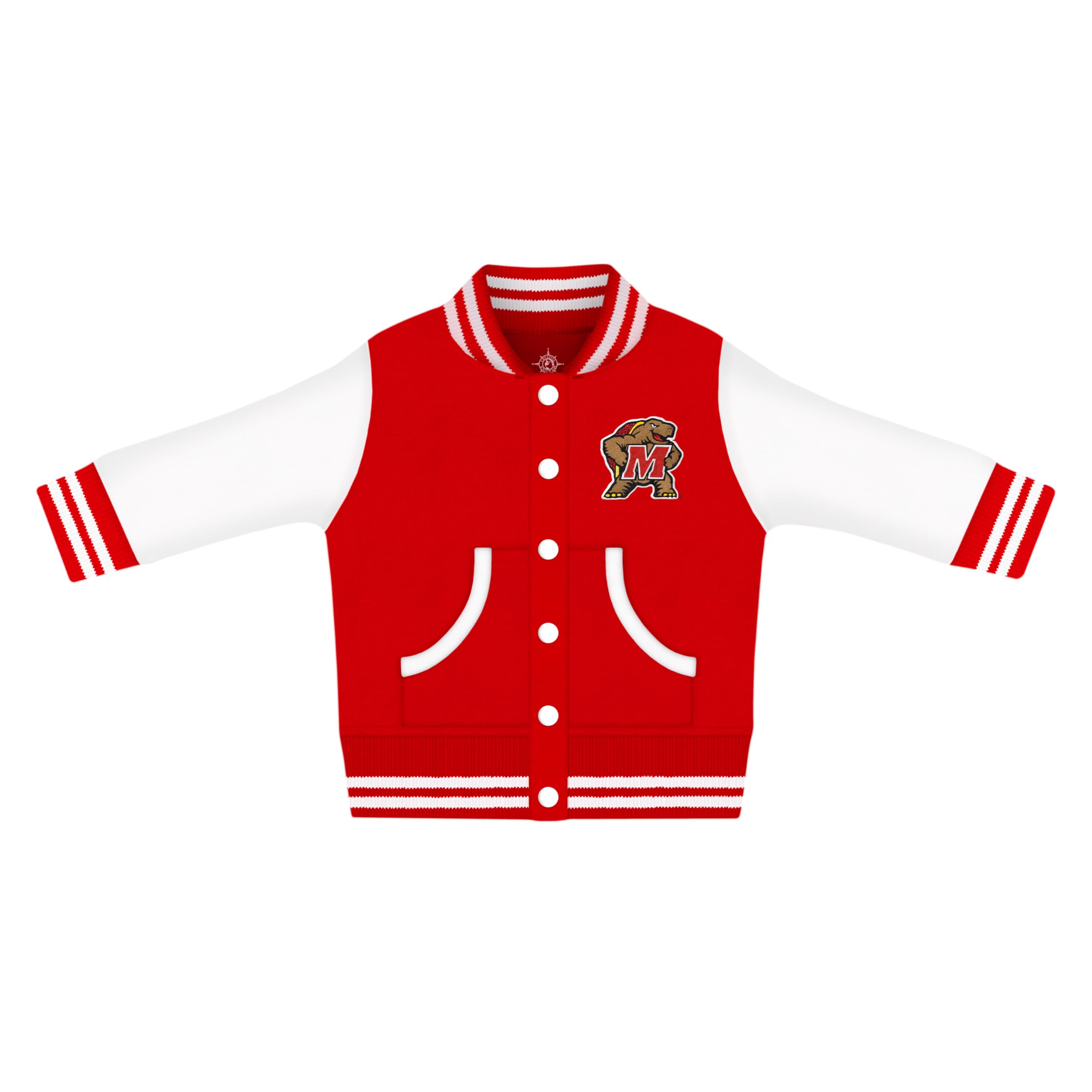 Creative Knitwear College Baby NCAA Officially Licensed Letterman Varsity Jacket - Maryland Logo - Red - 6-9 Months