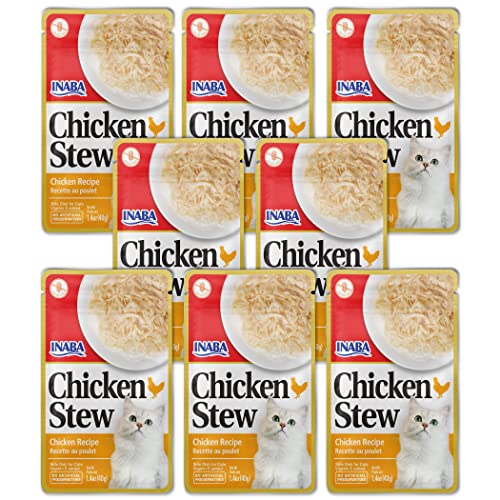 INABA Chicken Stew Side Dish/Complement/Dry Cat Food Topper/Treat for Cats with Vitamin E, Eight 1.4 Ounce Pouches