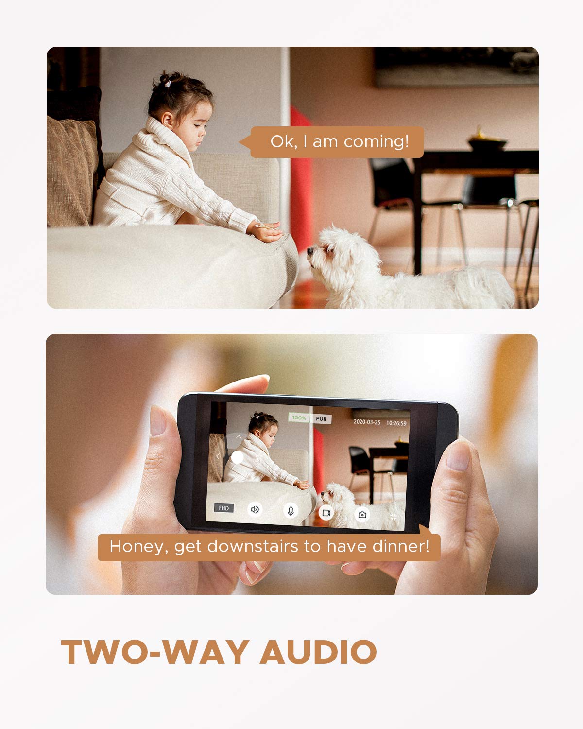 muson WiFi Home Camera for Baby/Pet/Nanny 1080P HD Indoor Wireless Surveillance Camera with Motion Detection, Night Vision, Two-Way Audio, Compatible with Alexa, Compatible with Smartphones, White