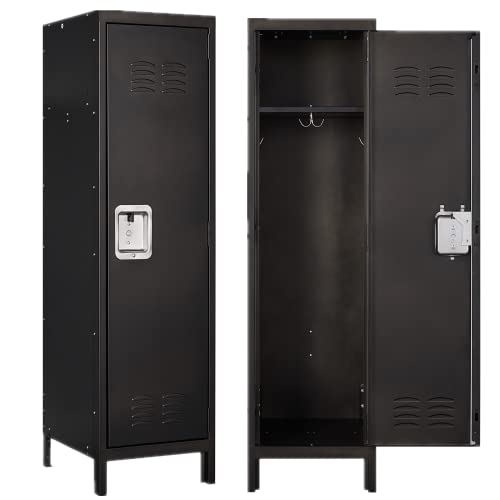 BYNSOE Metal Locker Storage Cabinet Employees Locker Wardrobe Industrial Steel Storage Cabinet with Hanging Rod Bar Shelves and Lockable Doors Vintage Locker for Home, School, Office, Gym (1 Door)