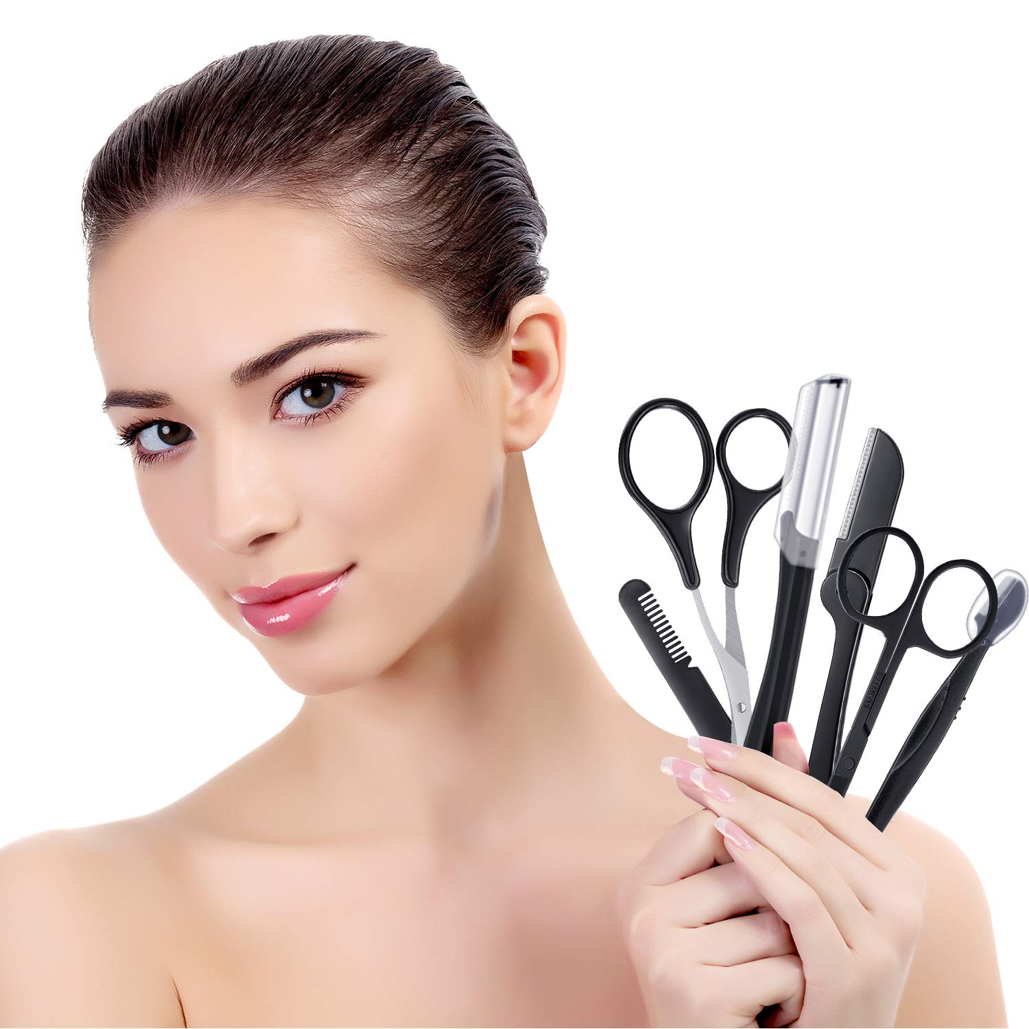 Mudder 12 Pieces Eyebrow Kit Multipurpose Exfoliating Dermaplaning Tool, Include 3 Face Razors, 3 Eyebrow Shaver, 3 Eyebrow Brush, 2 Scissors, and Tweezer for Women Girls