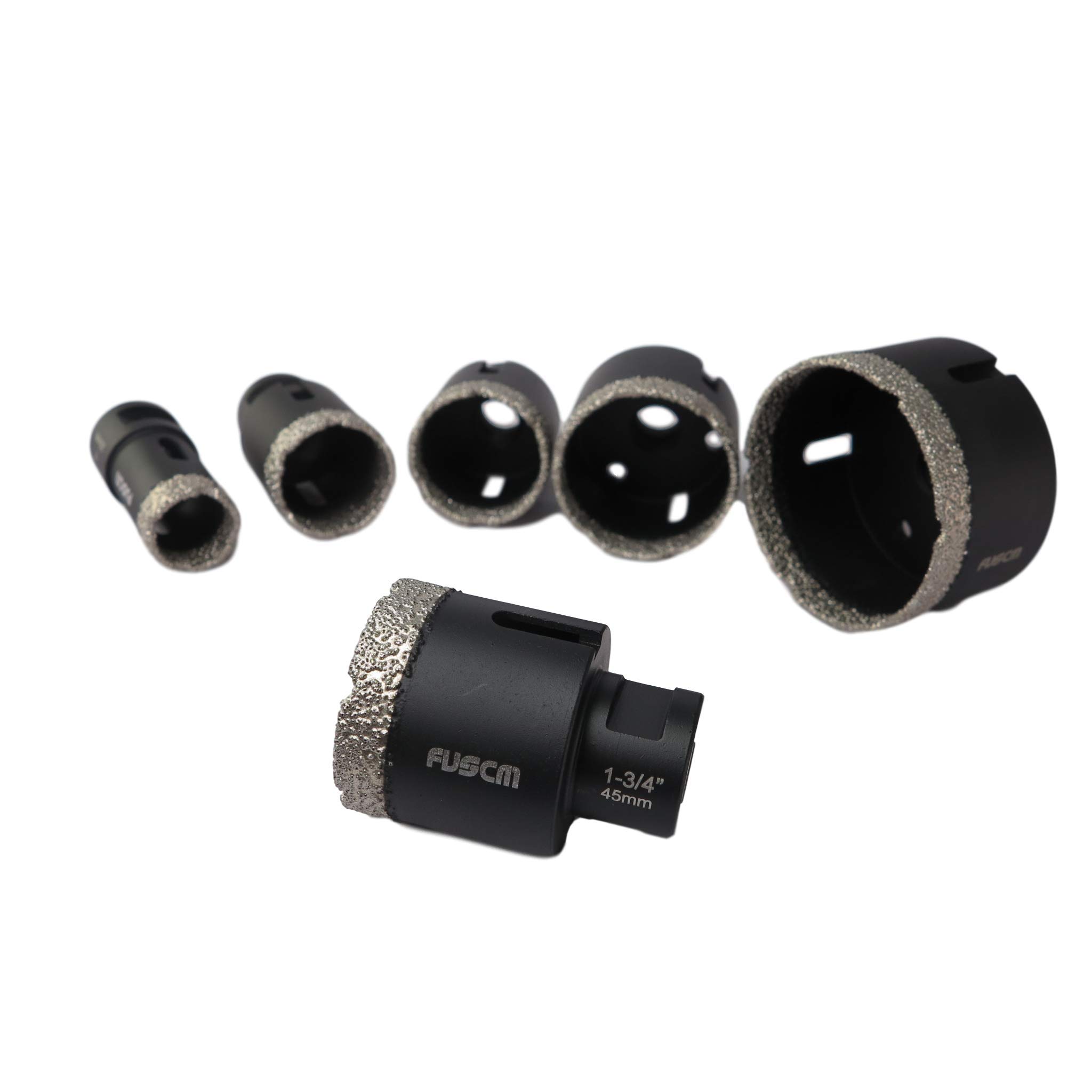 FVSCM Vacuum brazed Diamond Dry Drilling bits Core bits Set with 5/8-11 for Porcelain Tile Granite Marble Stone Masonry Black（25/35/40/45/50/68mm）
