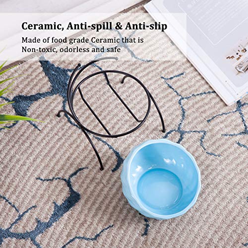 Jemirry Ceramic Elevated Cat Bowl Anti Vomiting, 15° Tilted Food and Water Cat Bowl Set, Raised Pet Bowl with Non-Slip Stand for Cat and Dog, Protect Pet's Spine, Microwave Dishwasher Safe, Sky Blue